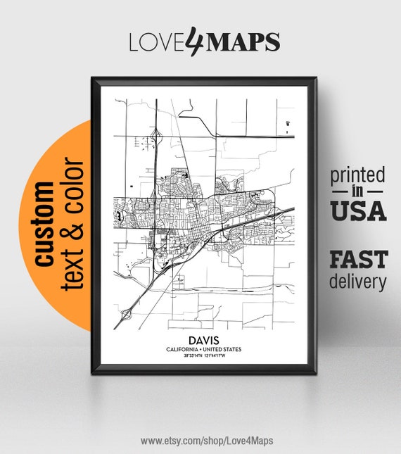Davis California Map Davis City Print Davis Poster | Etsy