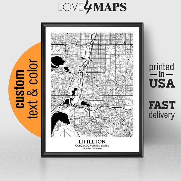 Map of Littleton Colorado - Etsy