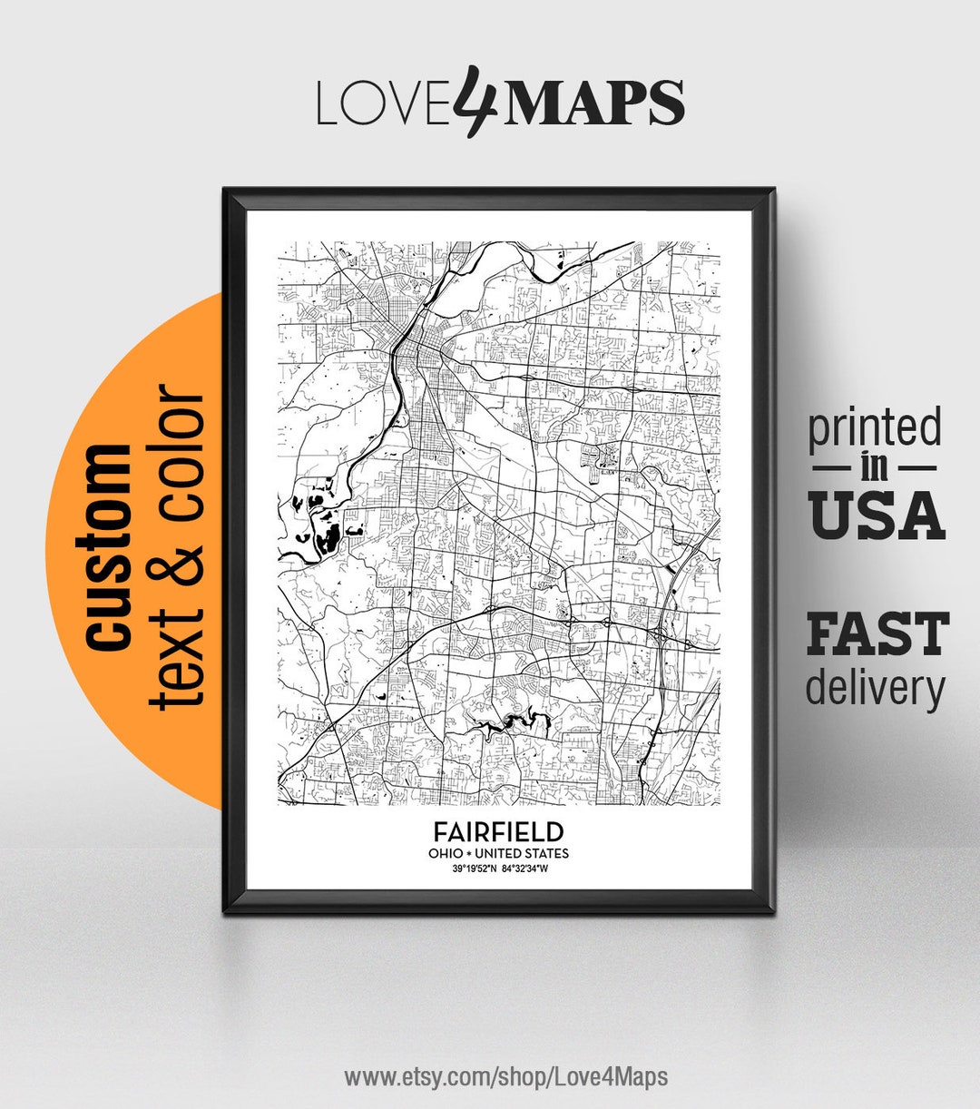 Fairfield Ohio Map, Fairfield City Print, Fairfield Poster ...
