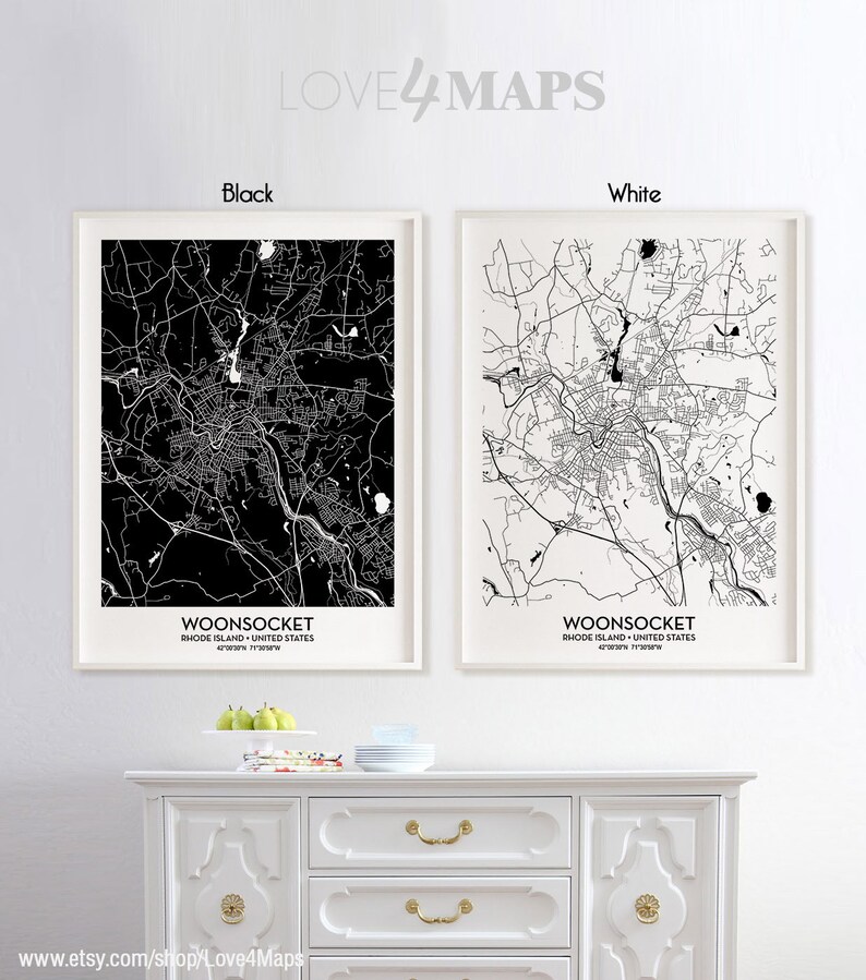 Woonsocket Rhode Island Map Woonsocket City Print Woonsocket - Etsy