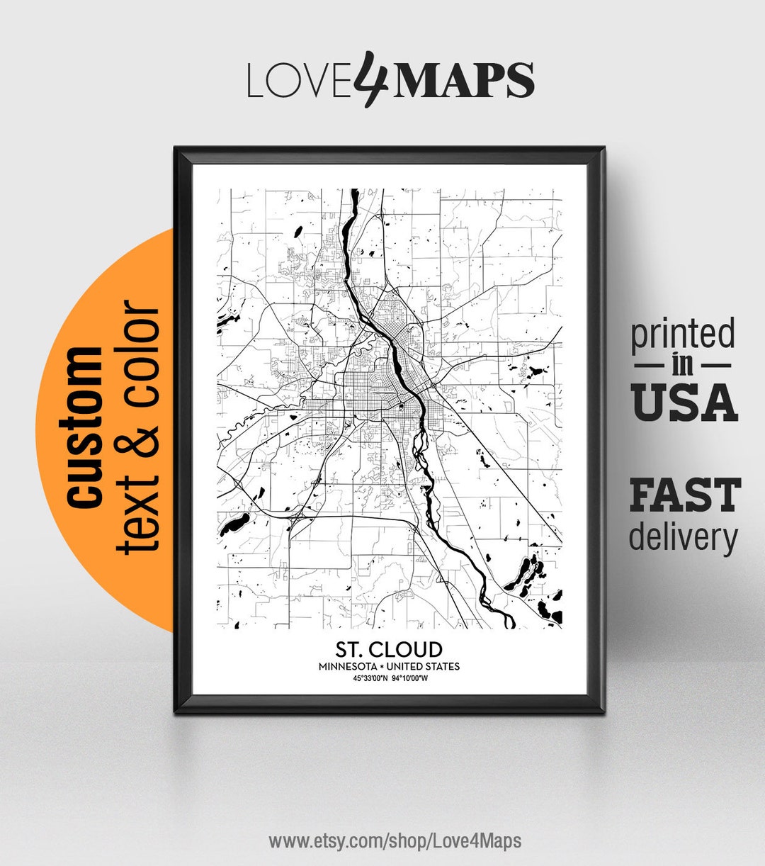 St. Cloud Minnesota Map, Saint Cloud City Print, St Cloud Poster ...