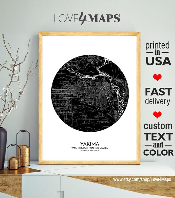 Yakima Map Print Poster Yakima City Washington Print | Etsy