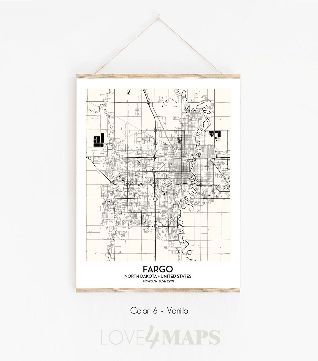 Fargo ND City Map Poster Print Wall Art Decor | Fargo North Dakota Map ...