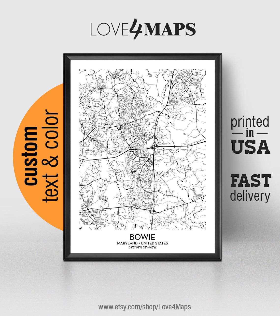 Bowie Maryland Map Bowie City Print Bowie Poster | Etsy