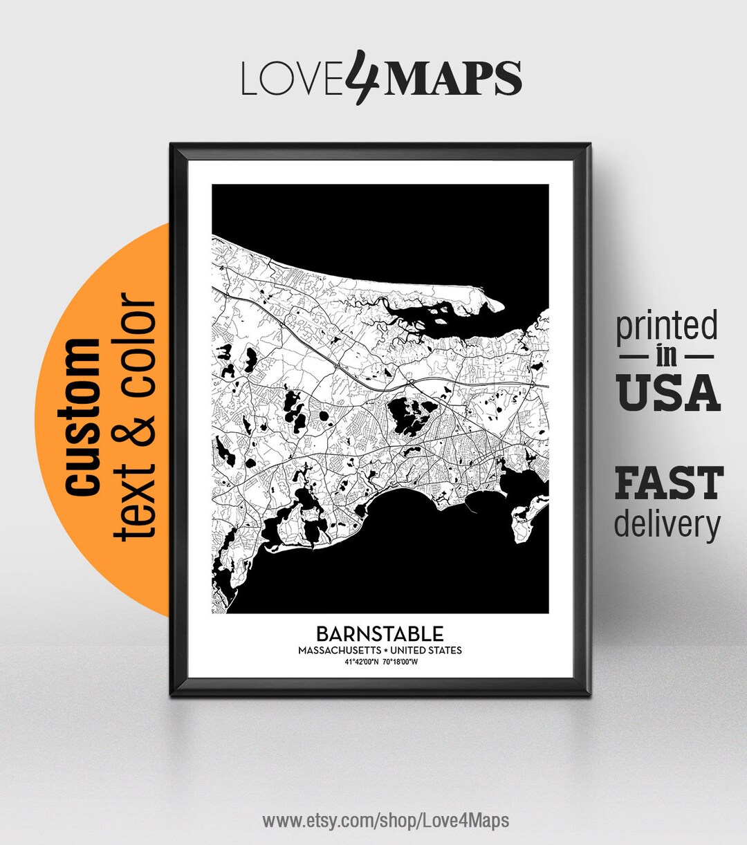 Barnstable Town Massachusetts Map, Barnstable Town City Print Poster ...