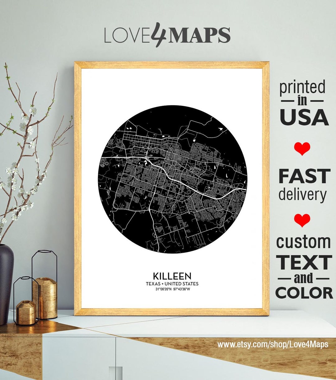 Killeen Map Print Poster, Killeen City Texas Print, Personalized ...