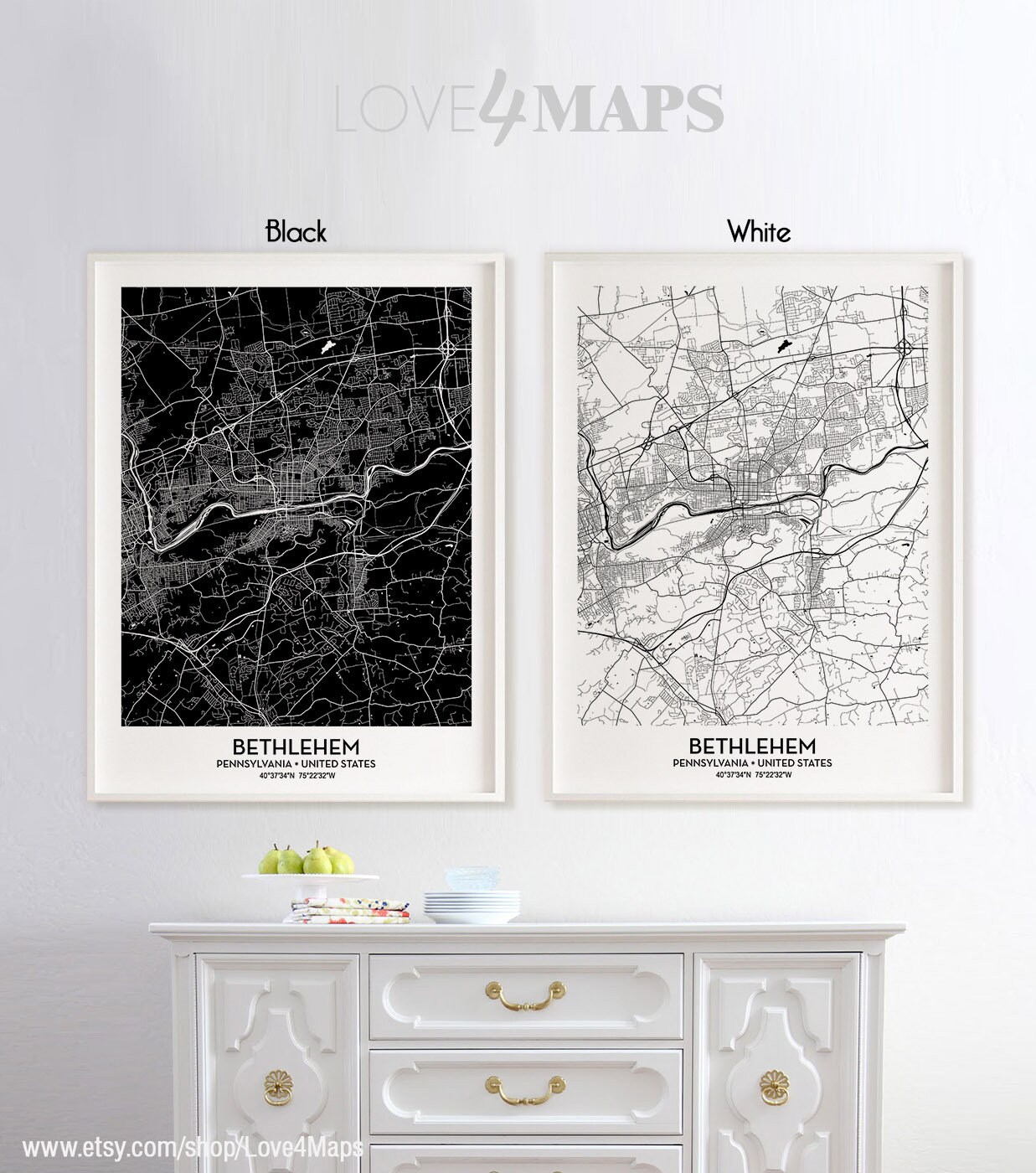 Bethlehem PA City Map Poster Print Wall Art Decor Bethlehem | Etsy