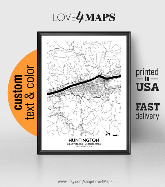 Huntington West Virginia Map Huntington City Print | Etsy