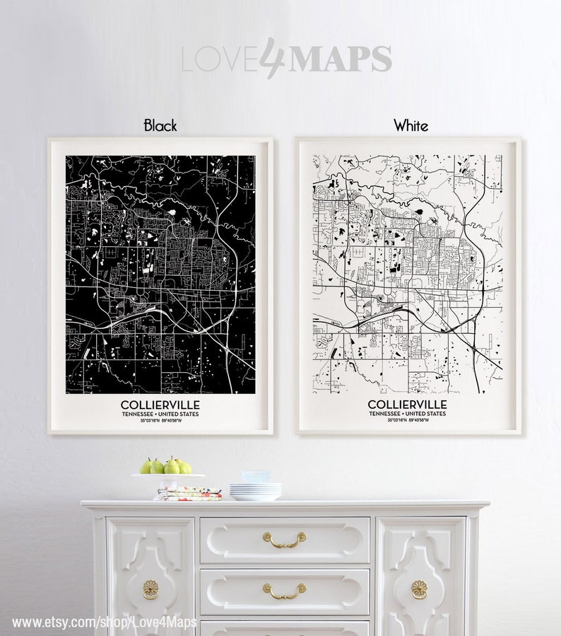 Collierville Tennessee Map Collierville City Print - Etsy
