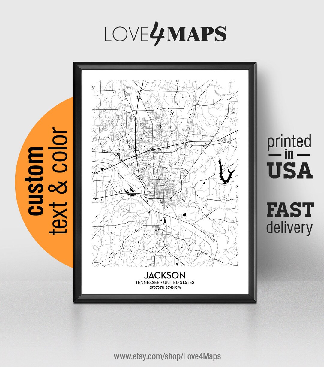 Jackson Tennessee Map, Jackson City Print, Jackson Poster, Personalized ...