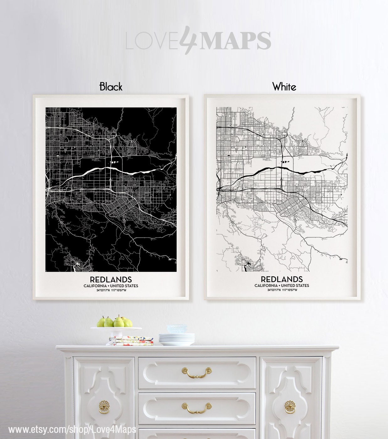 Redlands CA City Map poster print wall art decor Redlands | Etsy