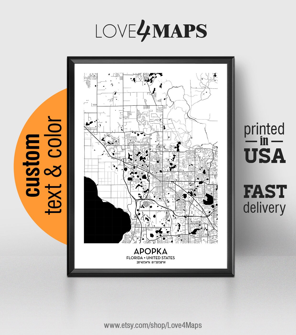 Apopka Florida Map Apopka City Print Apopka Poster - Etsy