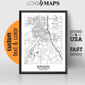 Burleson Texas Map, Burleson City Print, Burleson Poster, Personalized ...