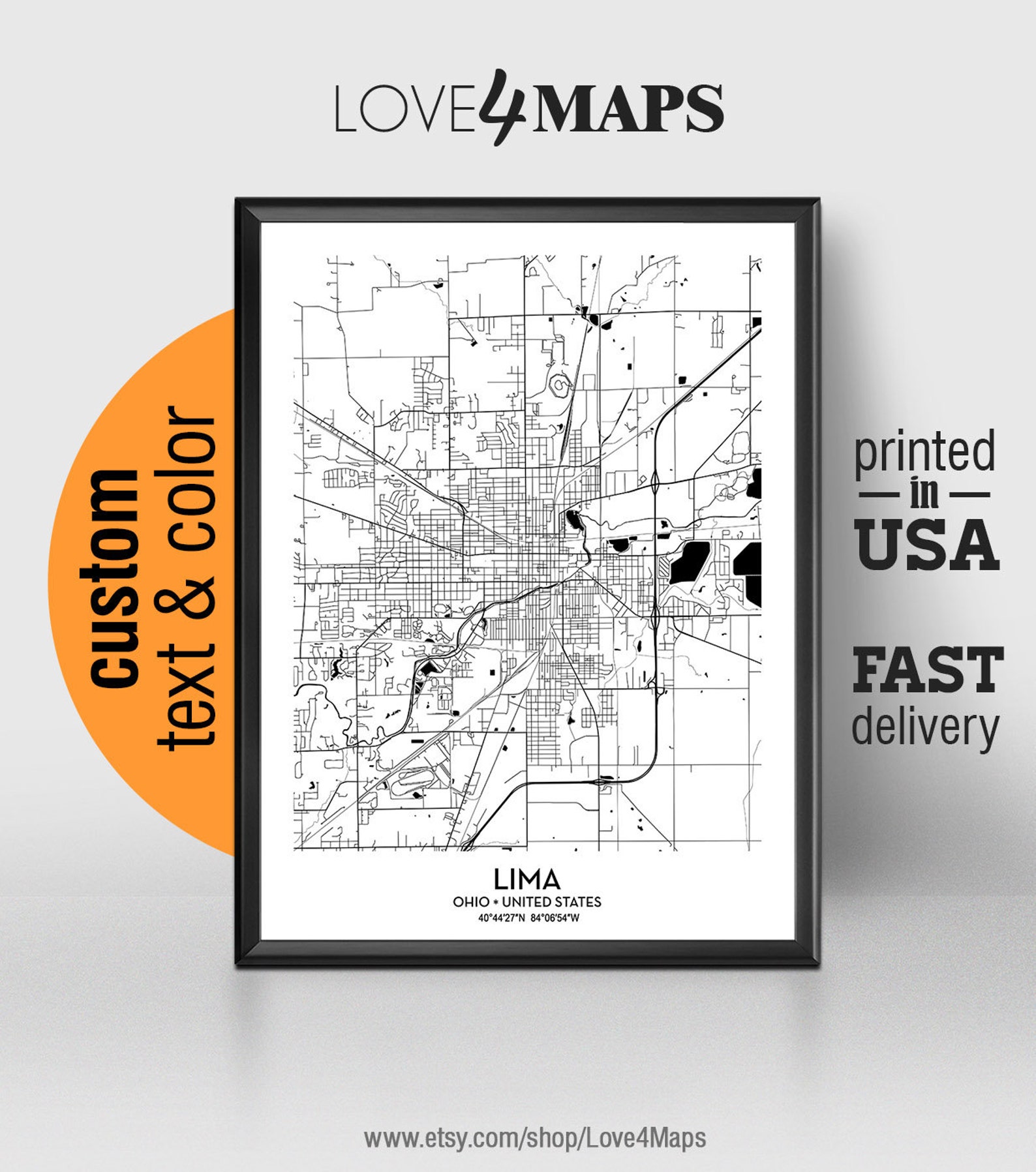 Lima Ohio Map Lima City Print Lima Poster Personalized - Etsy