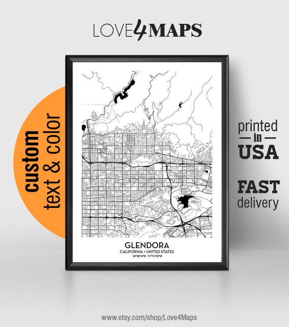 Glendora California Map Glendora City Print Glendora Poster | Etsy