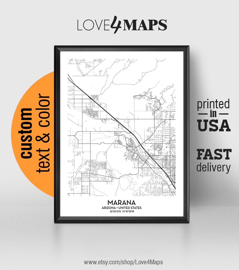 Marana Arizona Map Marana City Print Marana Poster - Etsy
