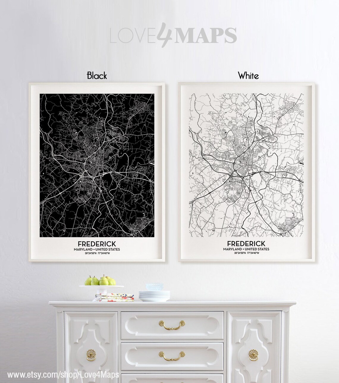 Frederick Maryland Map Frederick City Print Frederick - Etsy