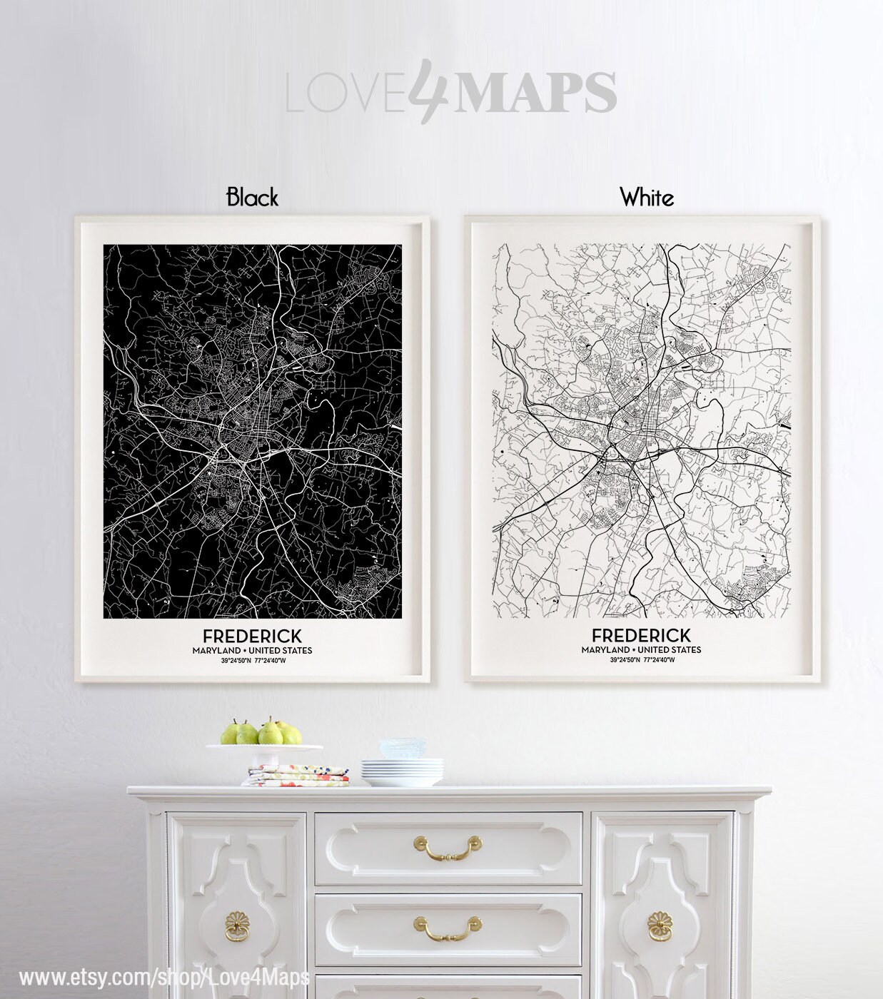 Frederick Maryland Map Frederick City Print Frederick - Etsy