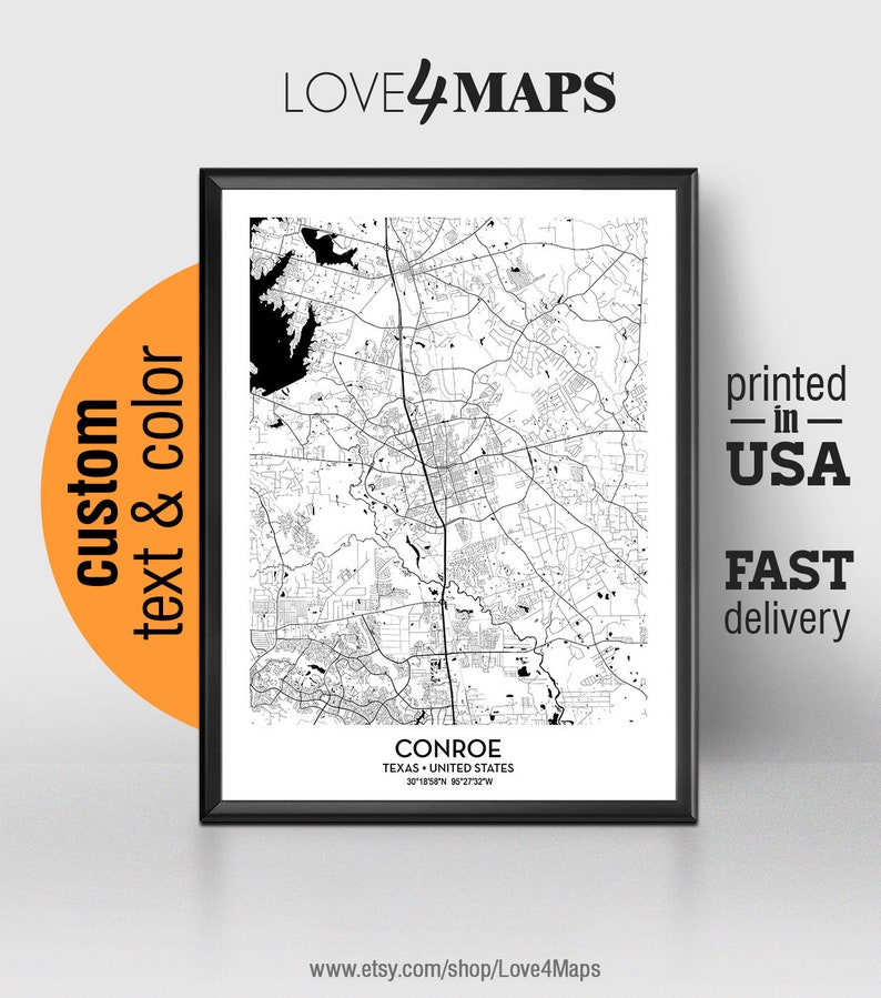 Conroe Texas Map Conroe City Print Conroe Poster - Etsy