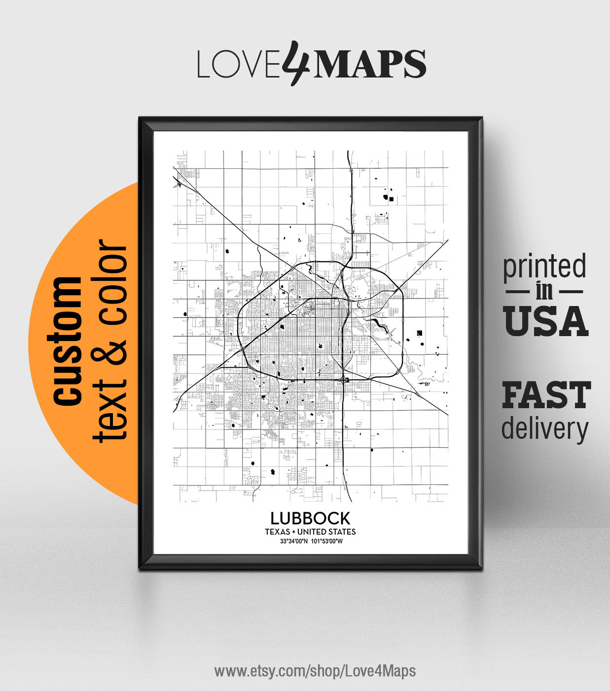 Lubbock Texas Map Lubbock City Print Lubbock Poster | Etsy