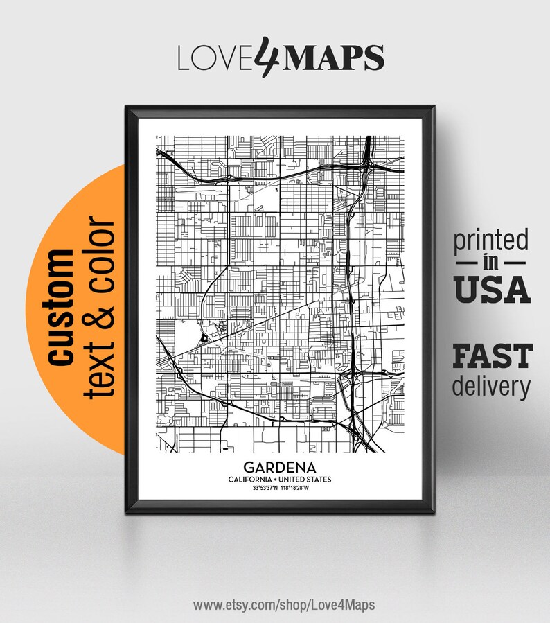 Gardena California Map Gardena City Print Gardena Poster | Etsy