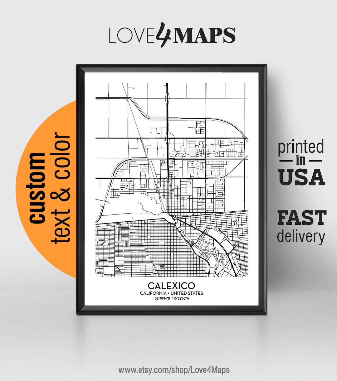 Calexico California Map, Calexico City Print, Calexico Poster ...
