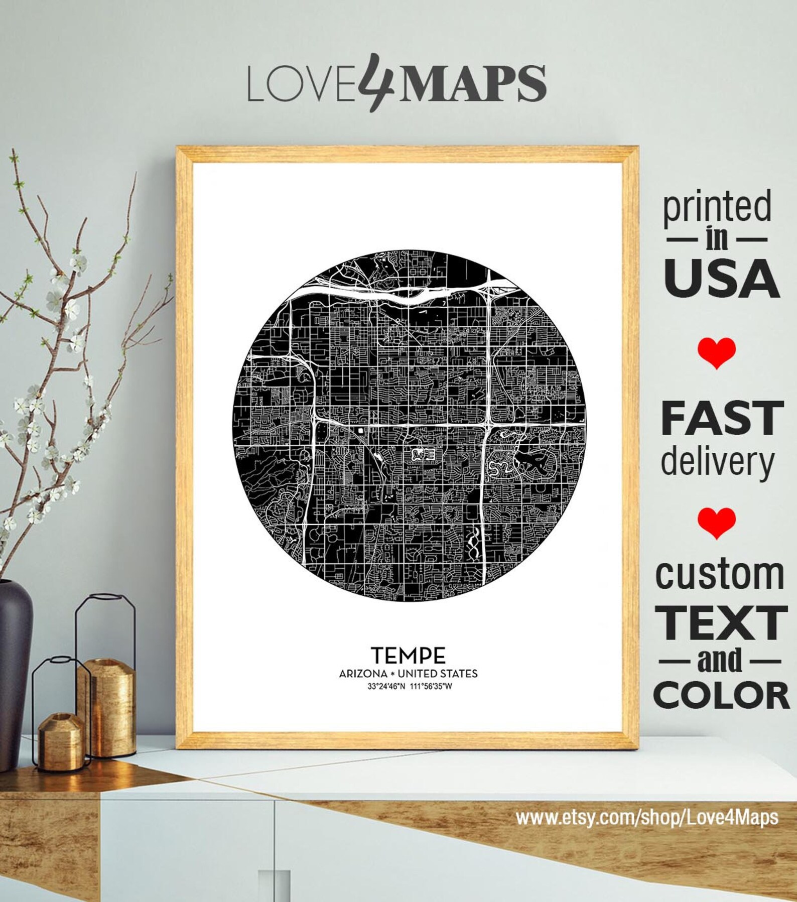 Tempe Map Print Poster Tempe City Arizona Print Personalized - Etsy