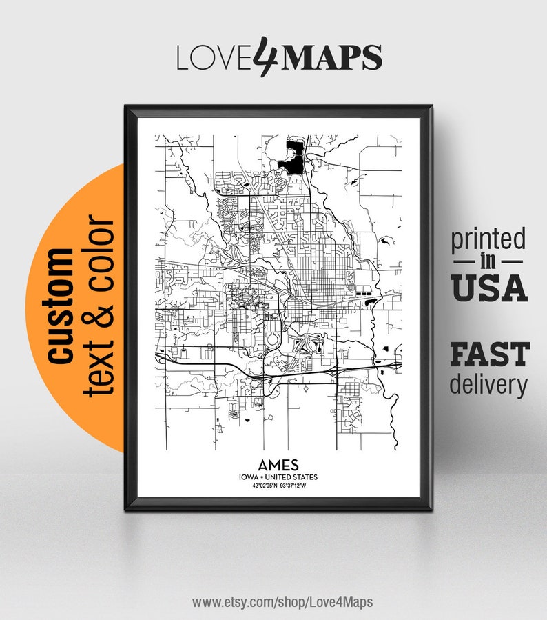 Ames Iowa Map Ames City Print Ames Poster Personalized - Etsy