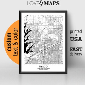 Frisco Texas Map, Frisco City Print, Frisco Poster, Personalized ...
