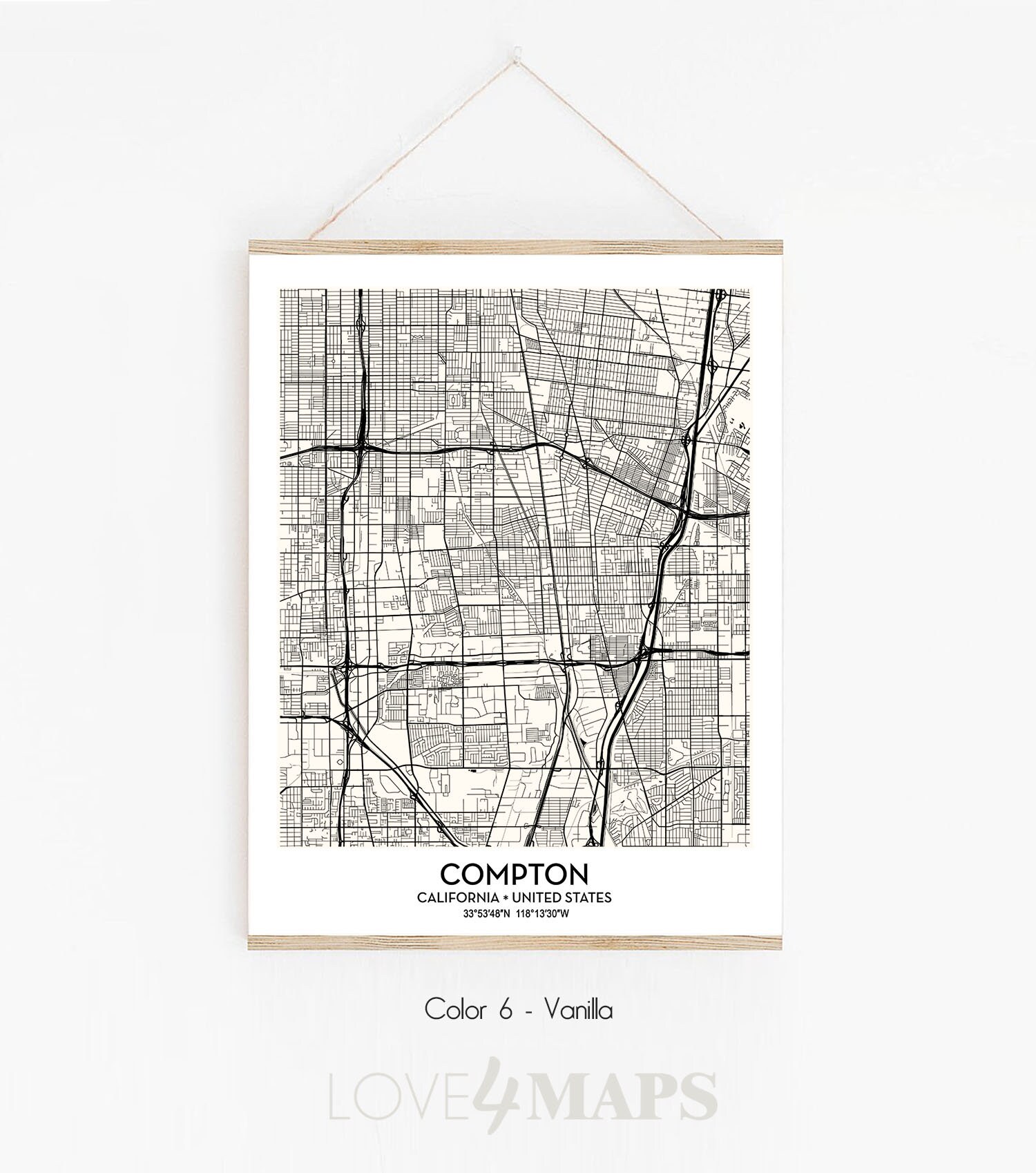 Compton CA City Map Poster Print Wall Art Decor Compton | Etsy