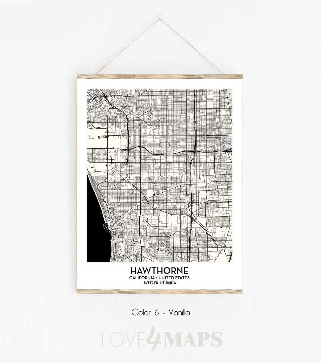 Hawthorne CA City Map Poster Print Wall Art Decor | Hawthorne ...