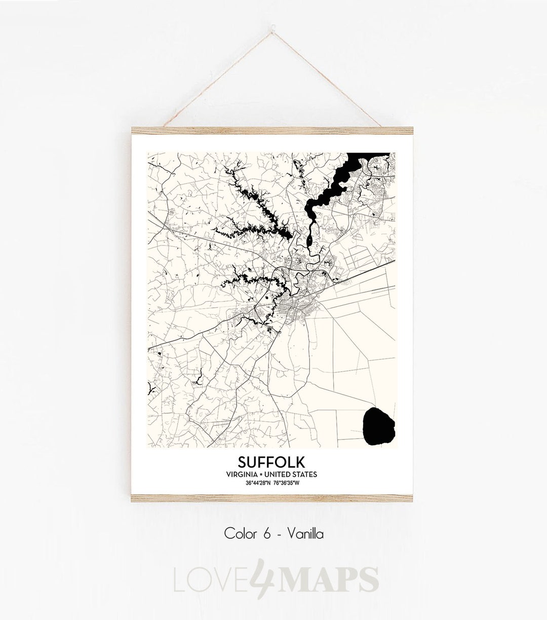 Suffolk VA City Map Poster Print Wall Art Decor | Suffolk Virginia Map ...