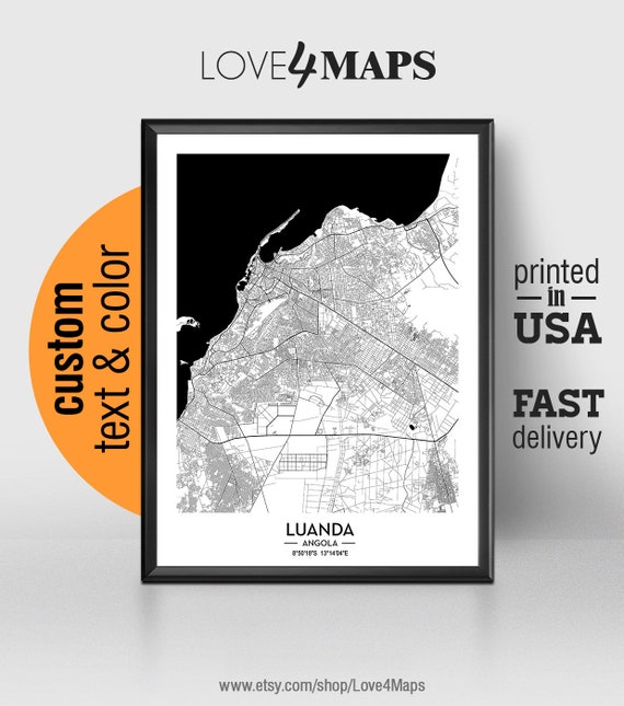 Luanda Angola mapa Luanda Mapa Imprimir Luanda mapa cartel | Etsy España