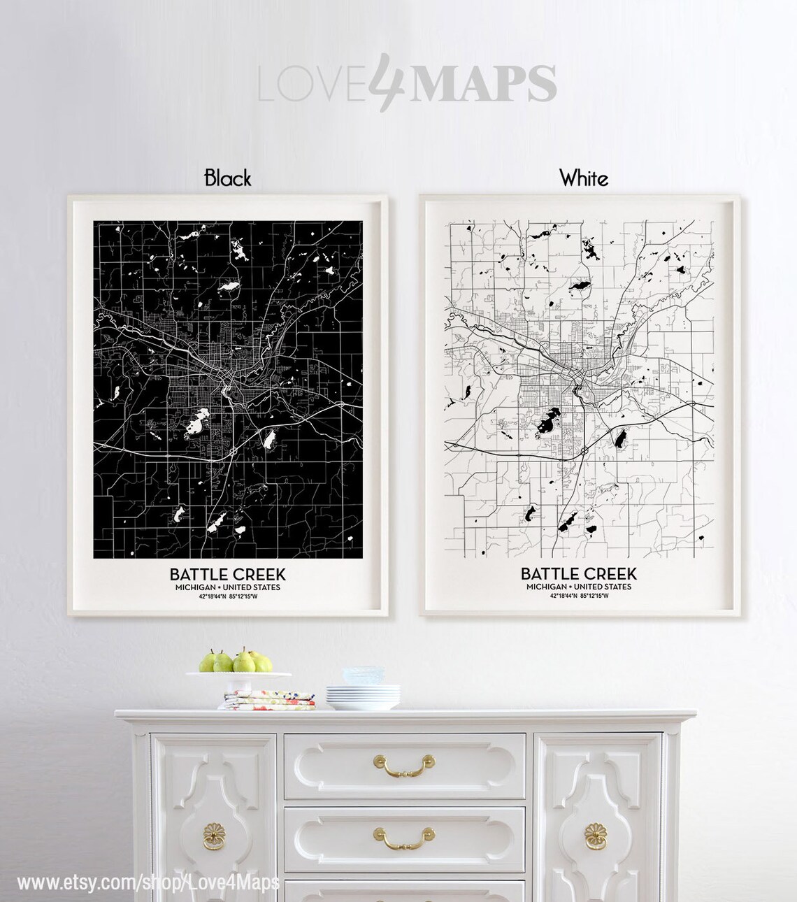Battle Creek Michigan Map Battle Creek City Print Battle | Etsy