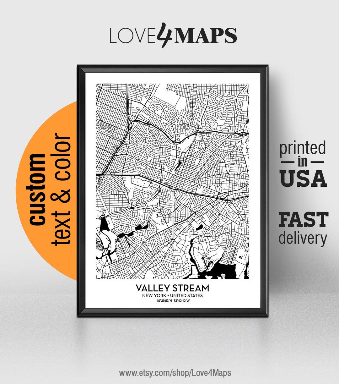 Valley Stream New York Map, Valley Stream City Print, Valley Stream ...