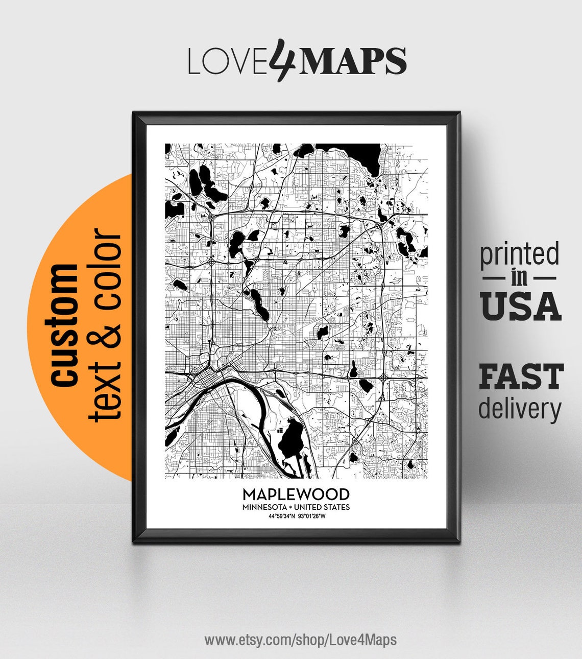 Maplewood Minnesota Map Maplewood City Print Maplewood - Etsy