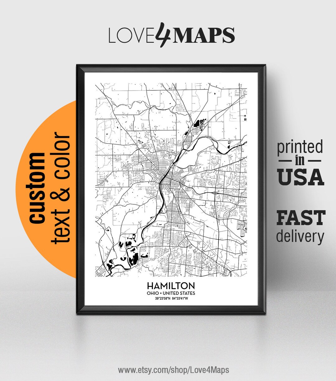 Hamilton Ohio Map Hamilton City Print Hamilton Poster - Etsy
