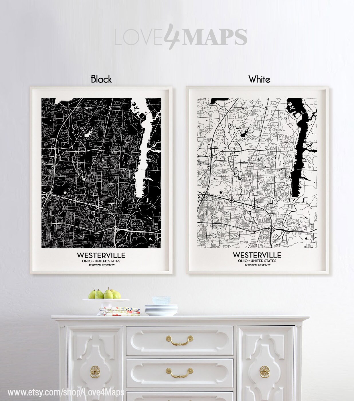 Westerville Ohio Map Westerville City Print Westerville | Etsy