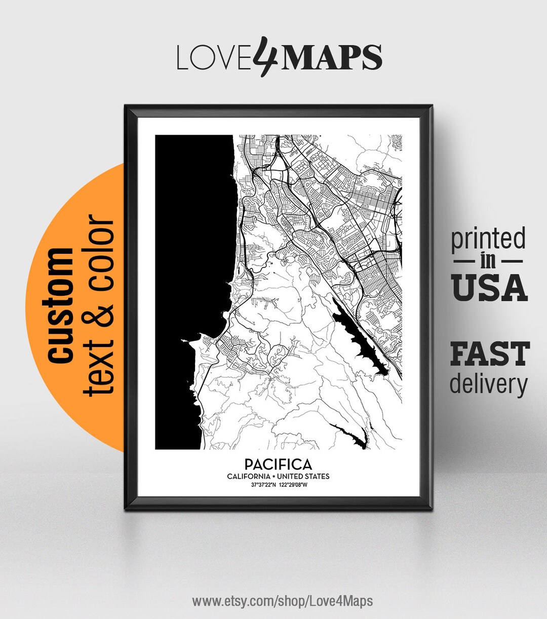 Pacifica California Map, Pacifica City Print, Pacifica Poster ...