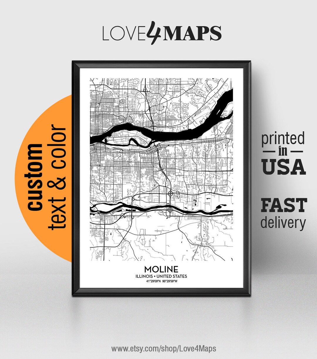 Moline Illinois Map, Moline City Print, Moline Poster, Personalized ...