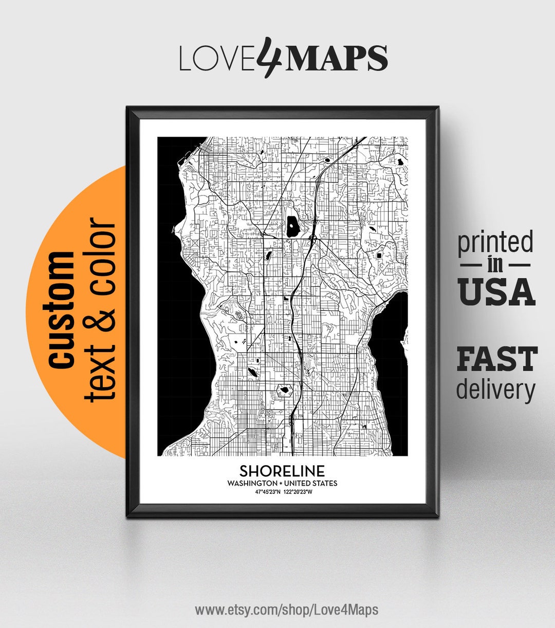 Shoreline Washington Map, Shoreline City Print, Shoreline Poster ...