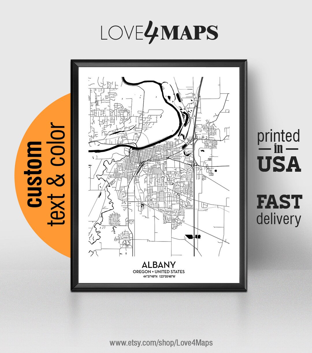 Albany Oregon Map, Albany City Print, Albany Poster, Personalized ...