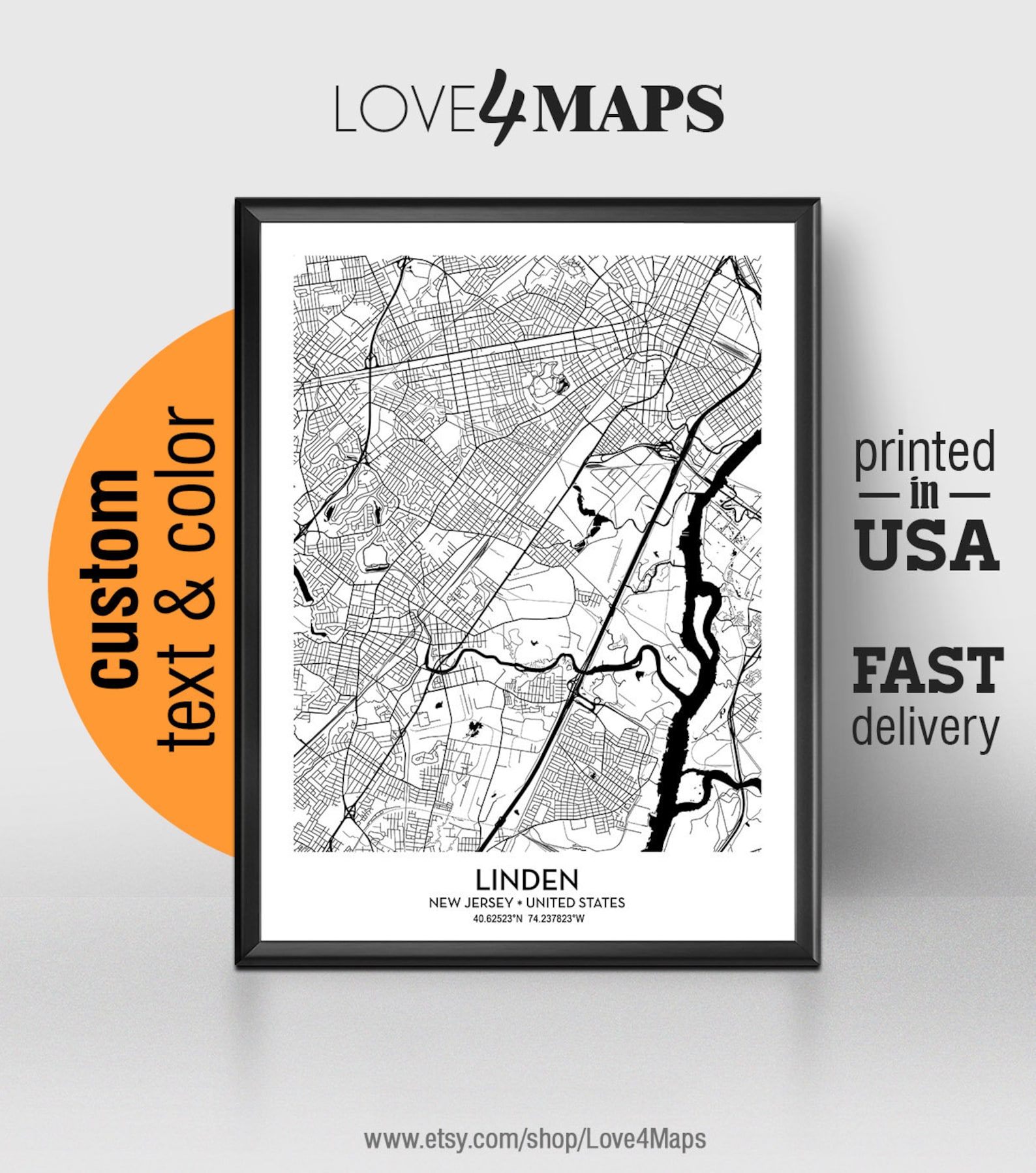 Linden New Jersey Map Linden City Print Linden Poster - Etsy