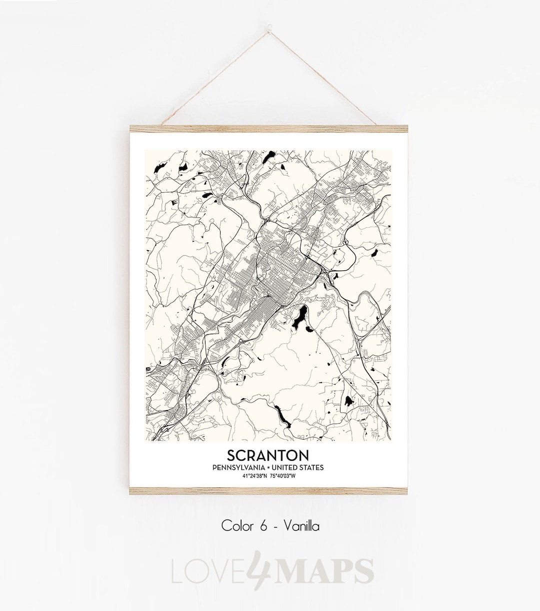 Scranton PA City Map Poster Print Wall Art Decor | Scranton ...