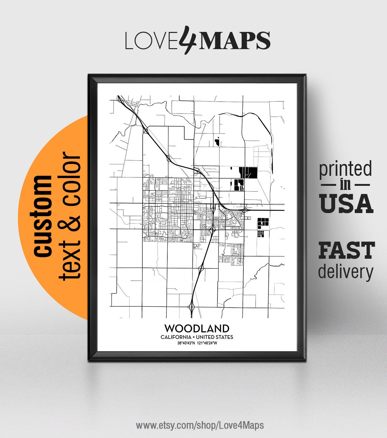 Woodland California Map Woodland City Print Woodland Poster | Etsy