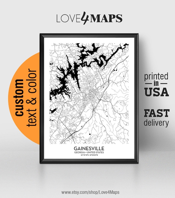 Gainesville Georgia Map Gainesville City Print Gainesville - Etsy