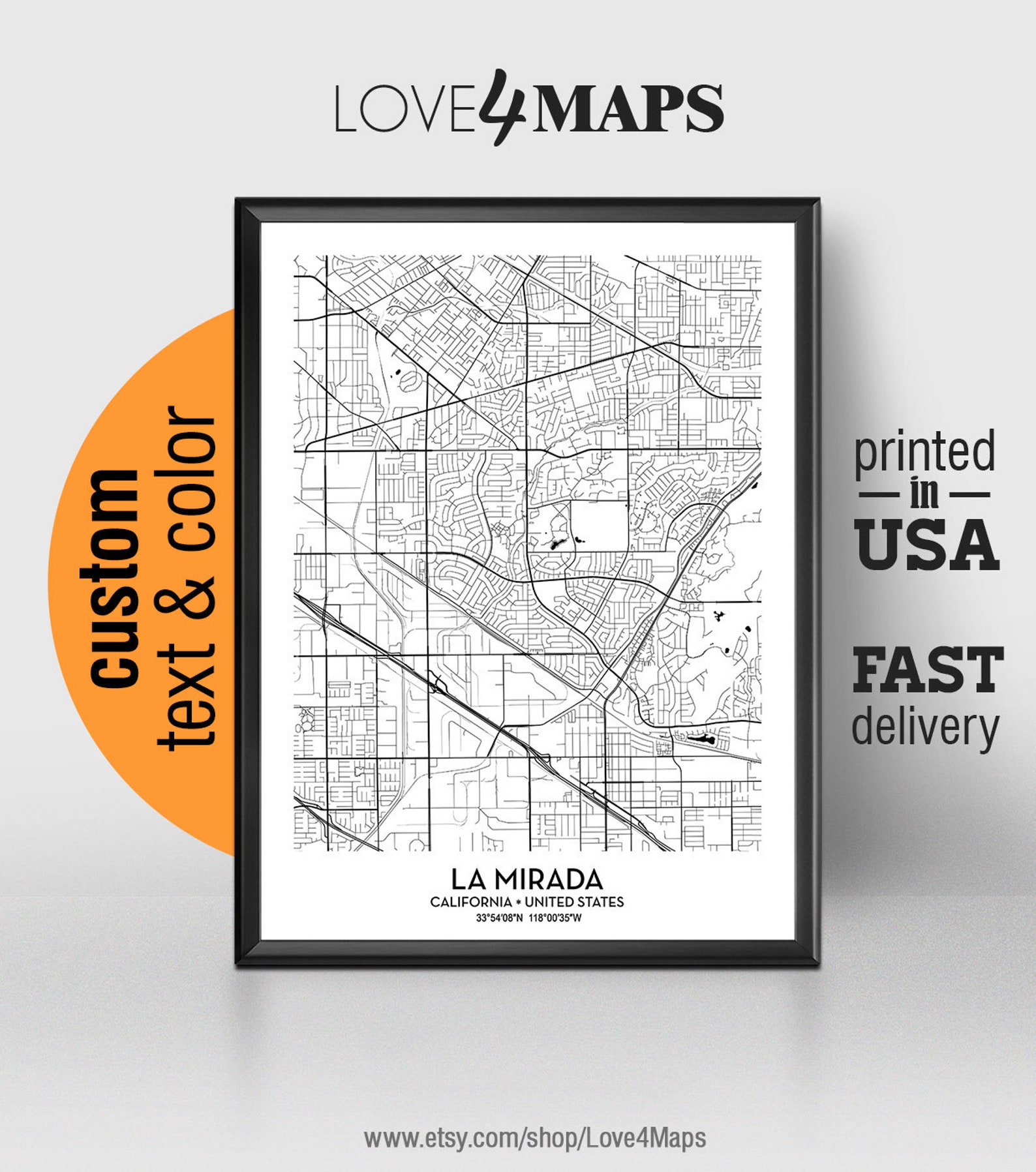La Mirada California Map La Mirada City Print La Mirada - Etsy