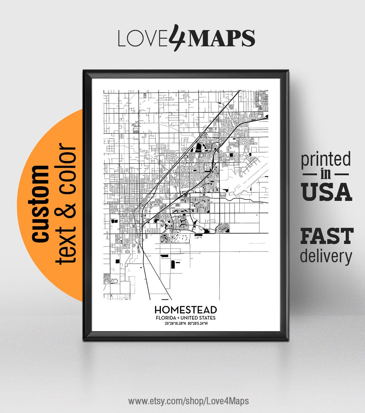 Homestead Florida Map Homestead City Print Homestead Poster - Etsy UK