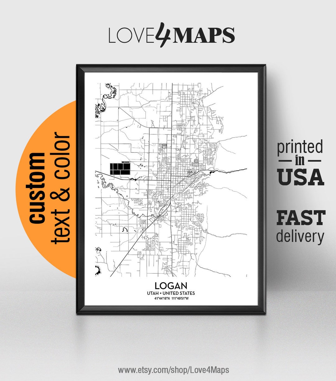 Logan Utah Map, Logan City Print, Logan Poster, Personalized Wedding ...