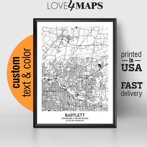 Bartlett Tennessee Map, Bartlett City Print, Bartlett Poster ...